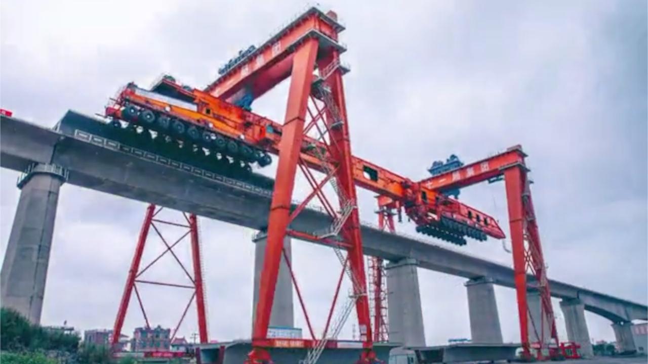 World's biggest bridge girder erection machine put into use in China - CGTN