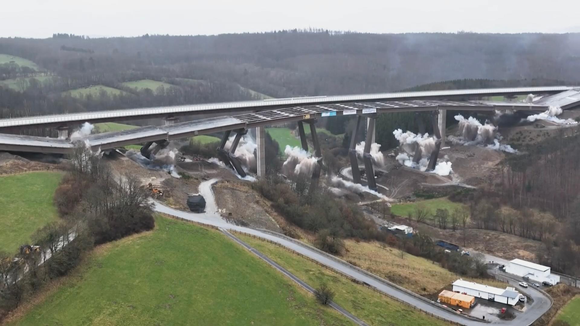 Massive bridge across German valley blasted at record height - CGTN