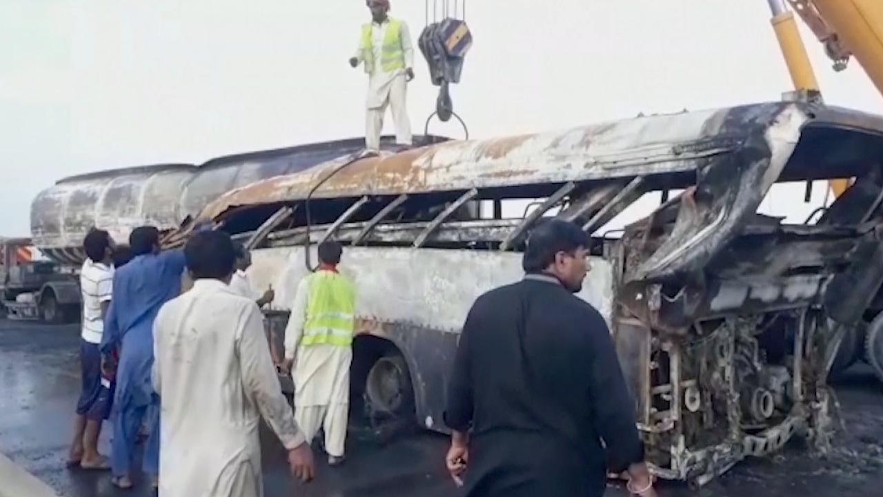 At least 20 dead in Pakistan bus accident and fire - CGTN