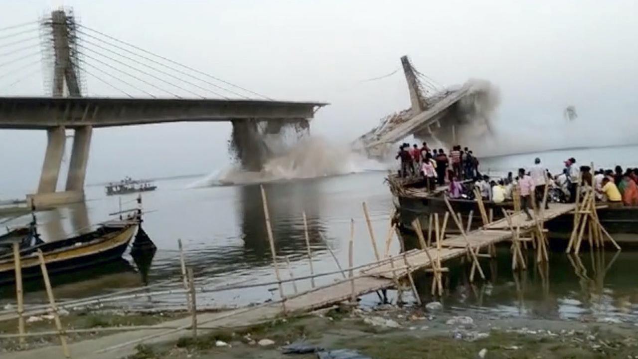 Bridge in India collapses for second time, falls into Ganges River - CGTN