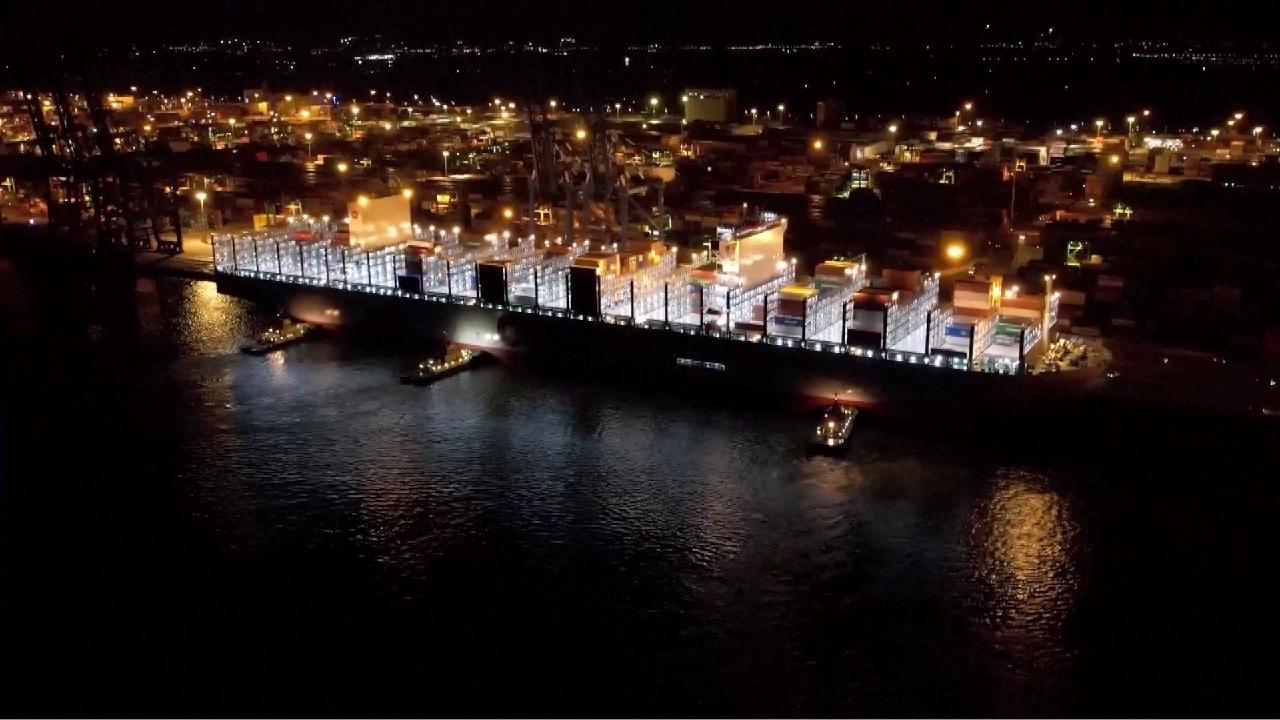 China-built mega container ship makes maiden voyage - CGTN