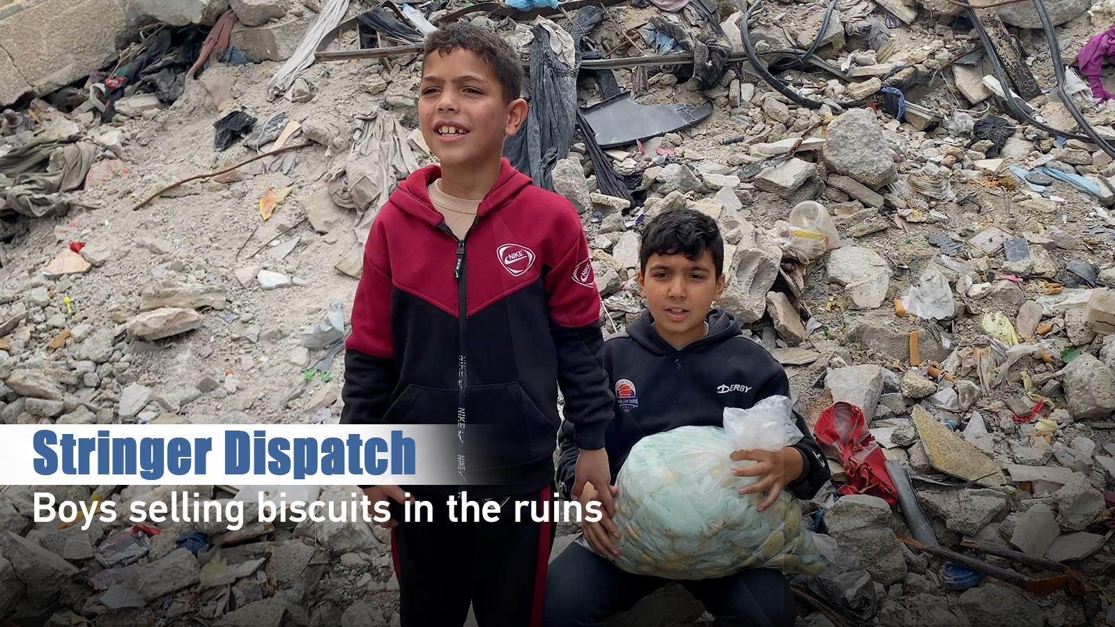 Stringer Dispatch: Boys selling biscuits in the ruins of Rafah - CGTN
