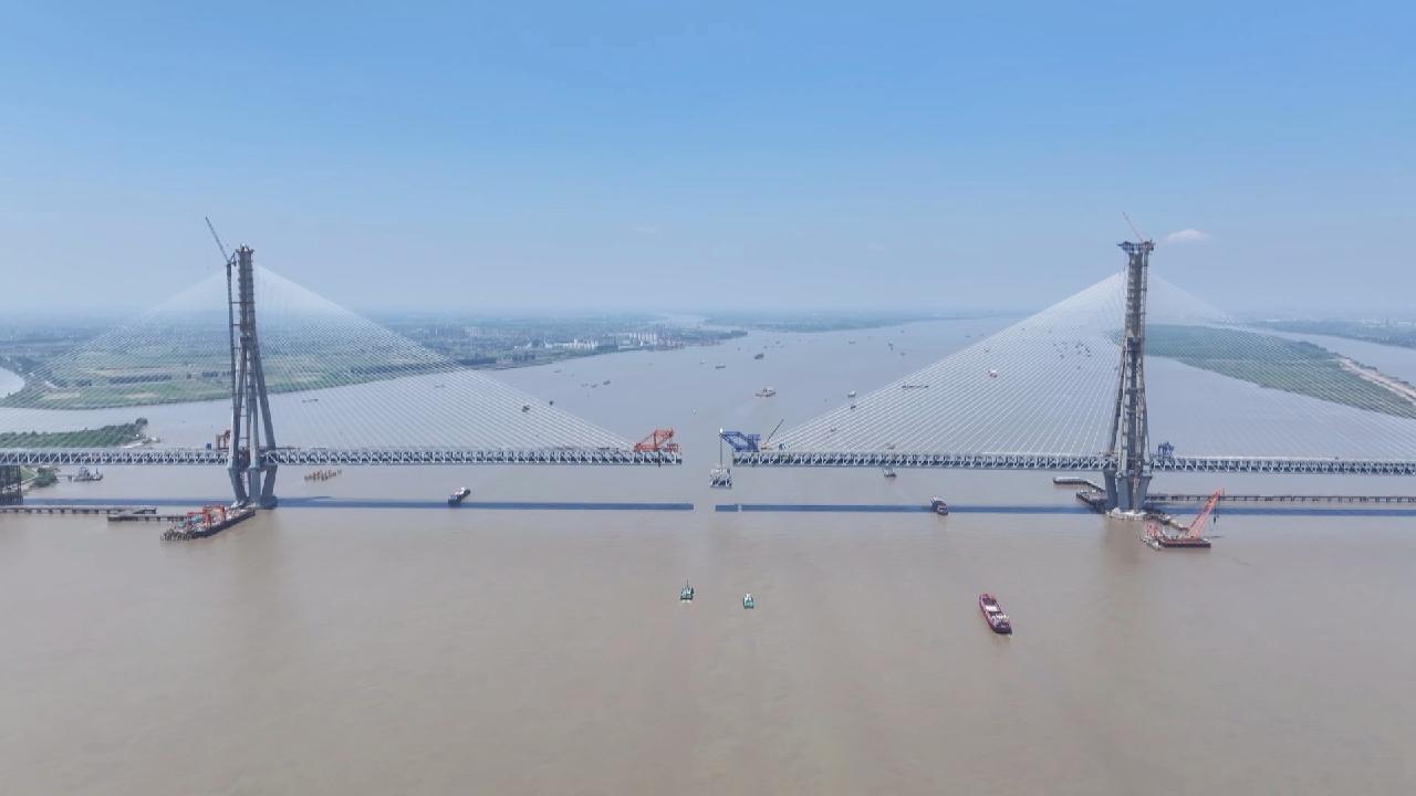Construction of Changtai Yangtze River Bridge in progress - CGTN