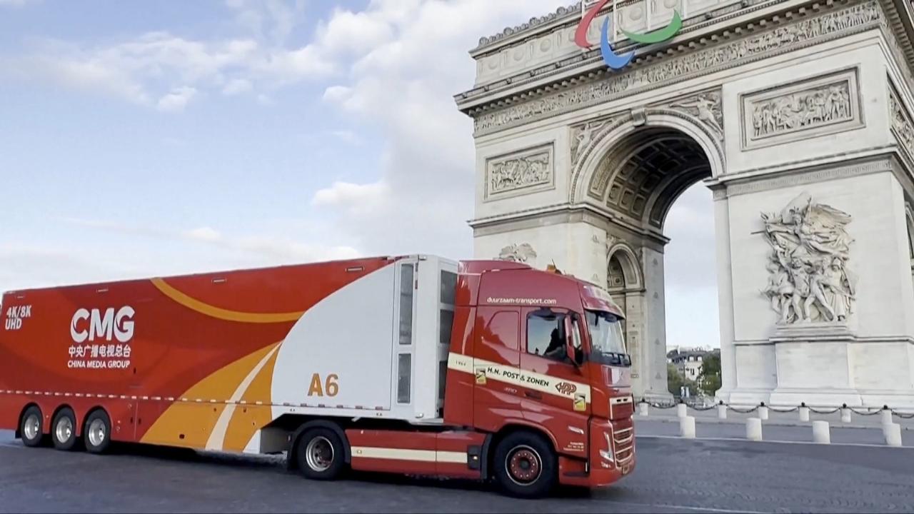 CMG 8K UHD live broadcast trucks arrive at Stade de France in Paris - CGTN