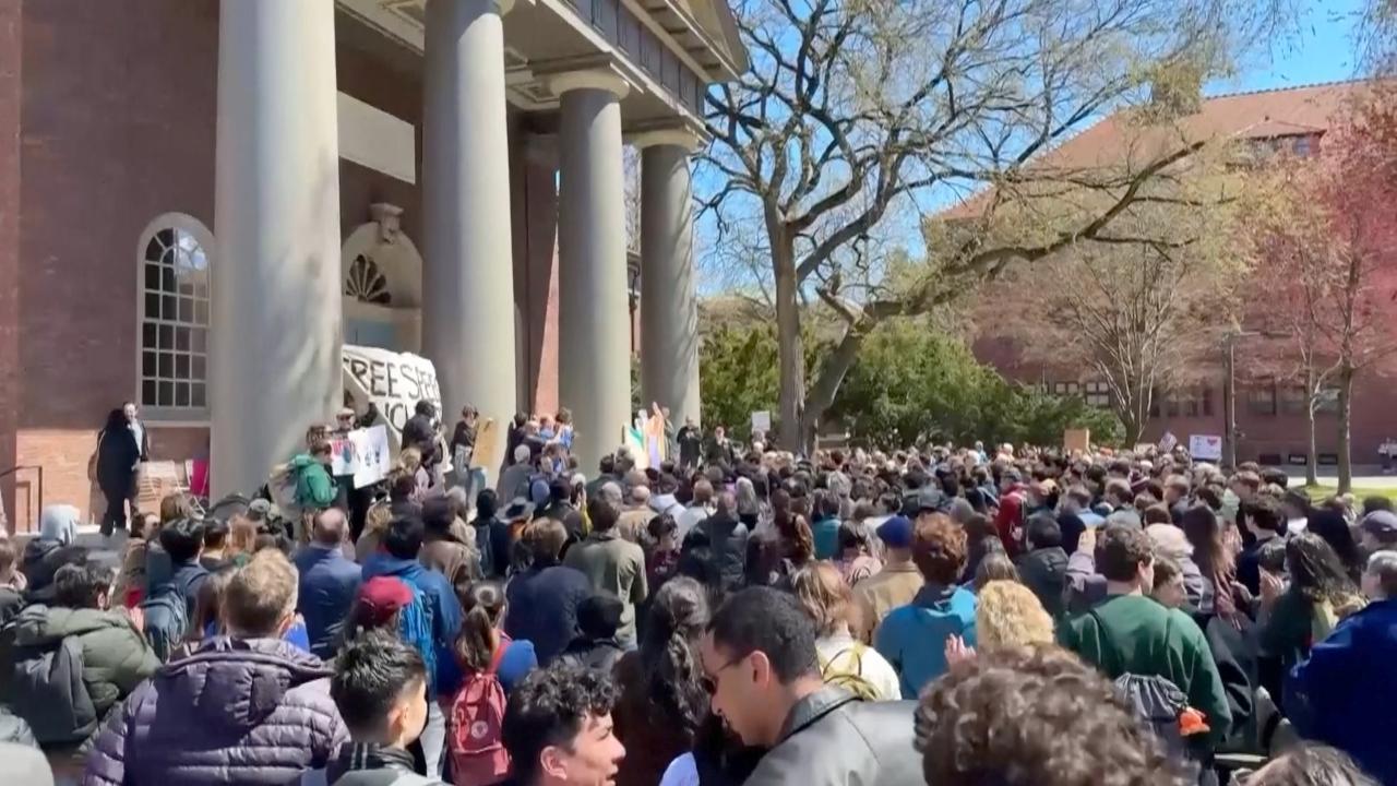 Harvard students and faculty protest amid Trump's threats - CGTN