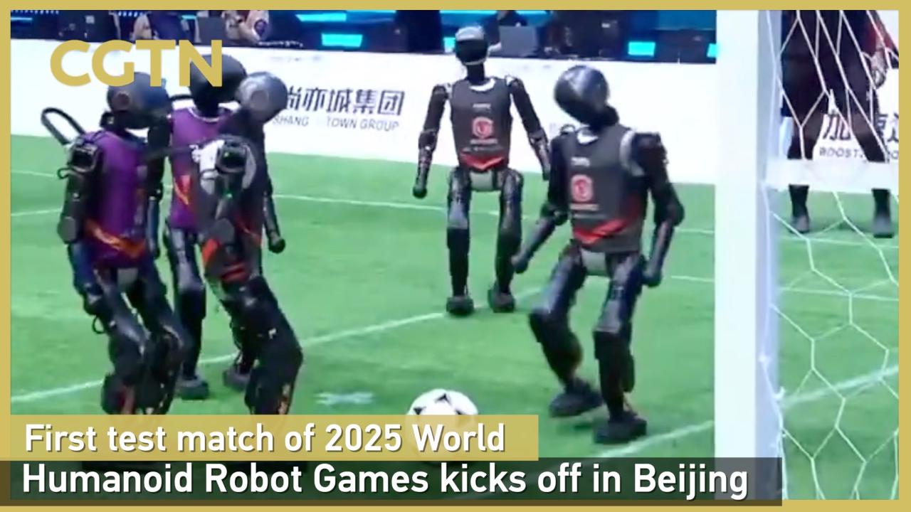 1st test match of 2025 World Humanoid Robot Games kicks off in Beijing ...