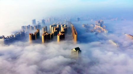 Advection fog creates 'city in the sky' in N. China - CGTN