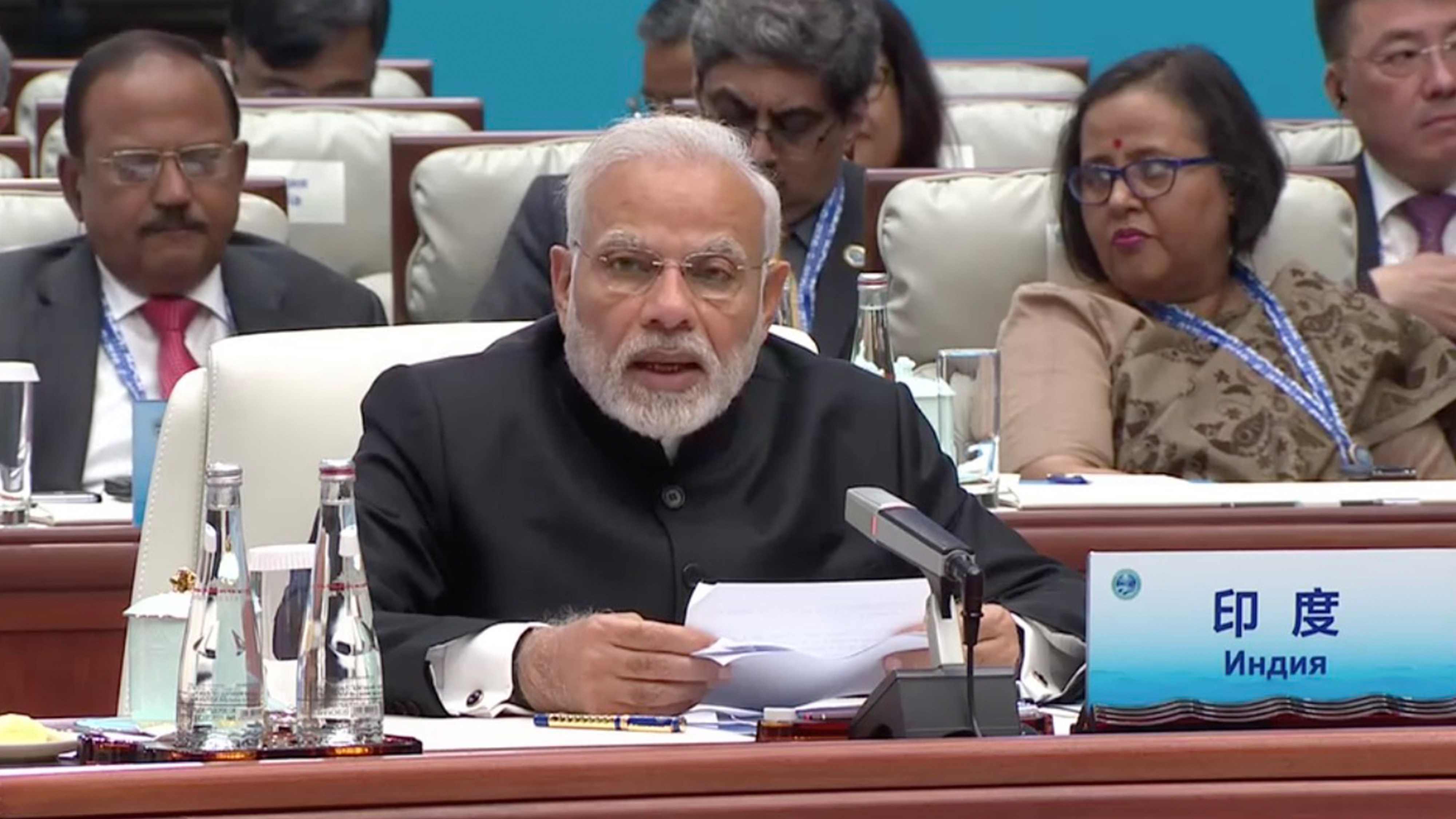 Indian Prime Minister Narendra Modi made a speech at the large-scale meeting of the Shanghai ...