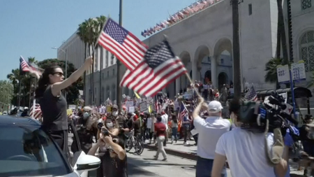 California protesters rally against stay-at-home order amid pandemic - CGTN